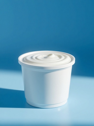 Fresh and clean yogurt container against a gradient blue abstract ...