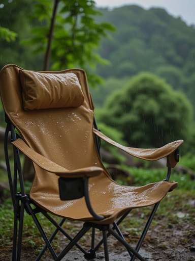 Camping chair in rain-soaked forest setting, Free Images, Illustrations ...